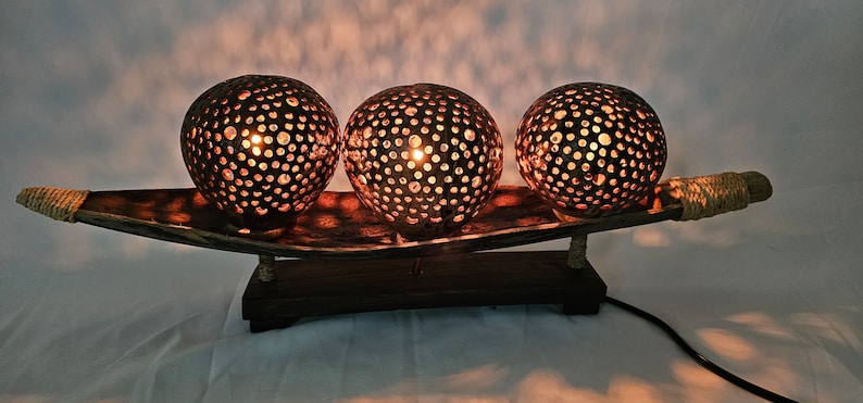 Coconut Decora Lamp , Natural Wood With 3 Bulbs , Handmade - Etsy