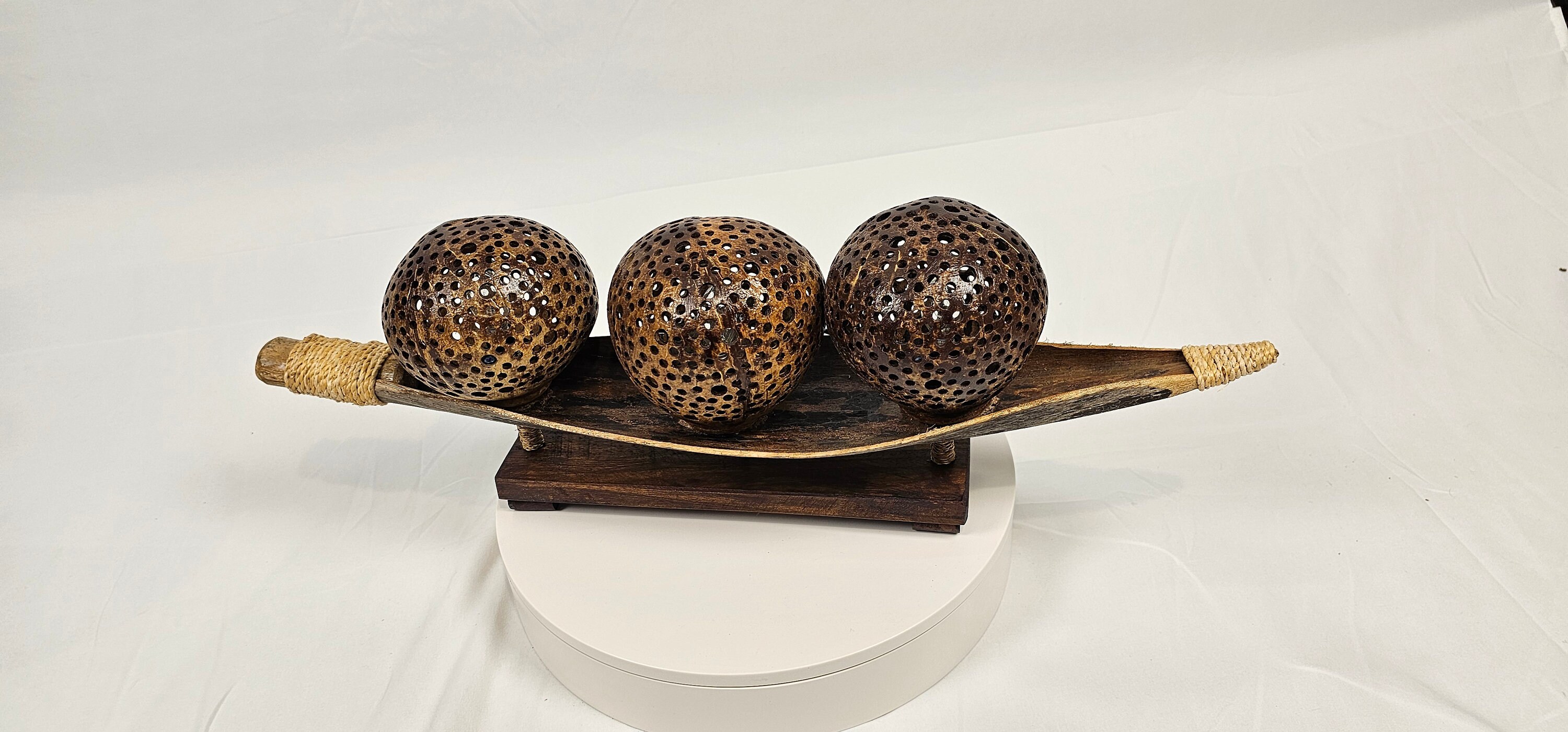 Coconut Decora Lamp , Natural Wood With 3 Bulbs , Handmade - Etsy