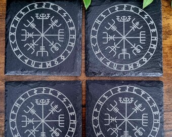 Viking Compass Axe Odin Inspired Beech Wood Coasters. Laser Engraved ...