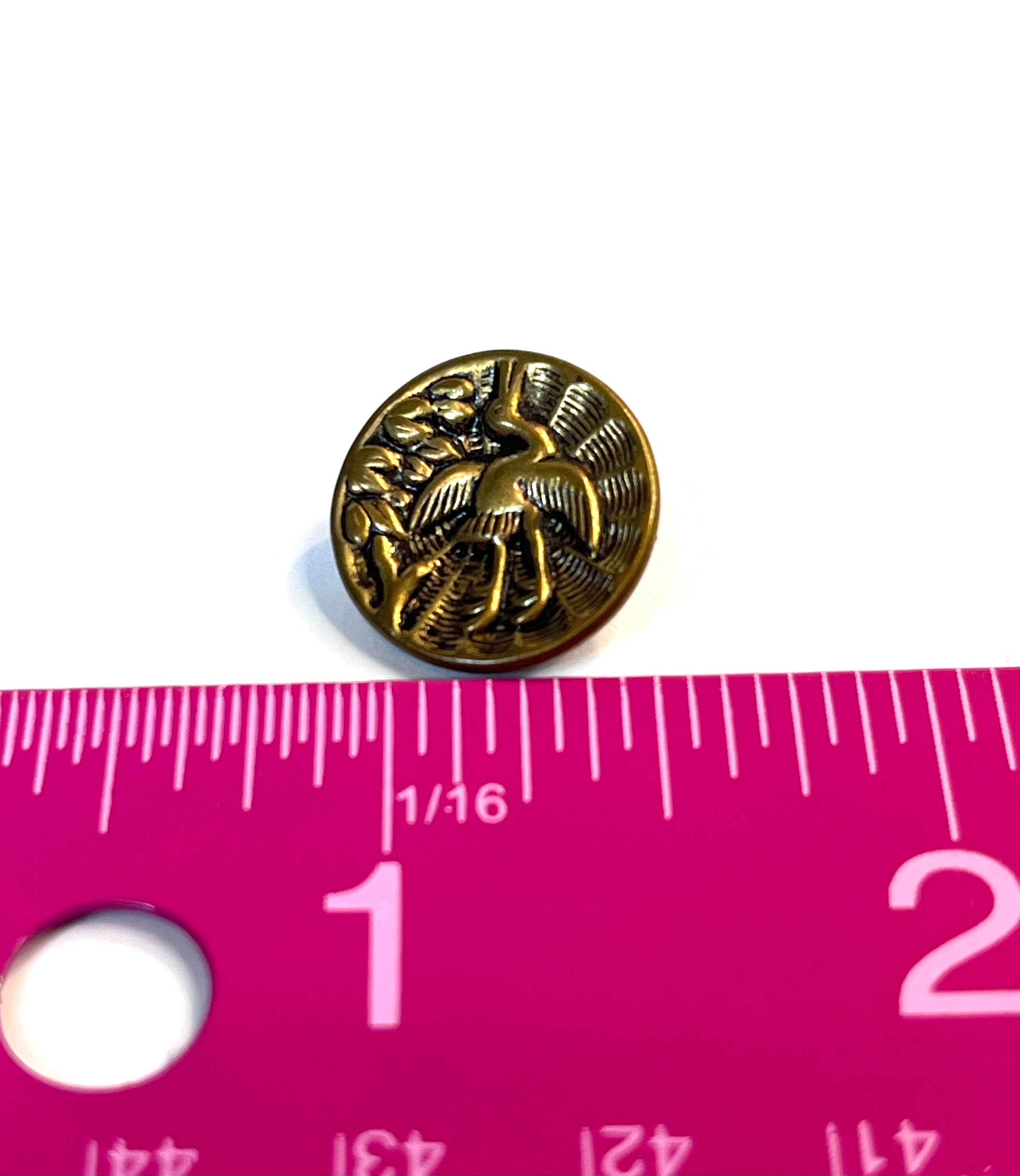 Vintage Brass Buttons With Crane- Set of 2 - Etsy