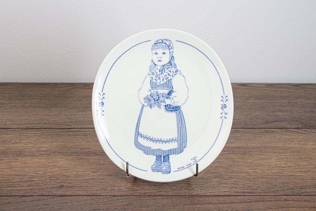 Vintage Rörstrand Plate "anna" Wall Hung With White & Blue Decorations ...