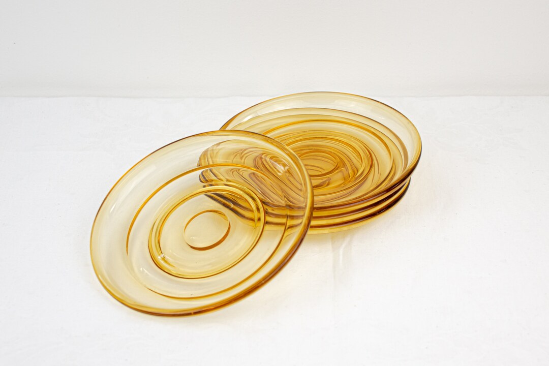 Set of 4 Vintage Amber Glass Plates - Mid-century Style - Possibly ...