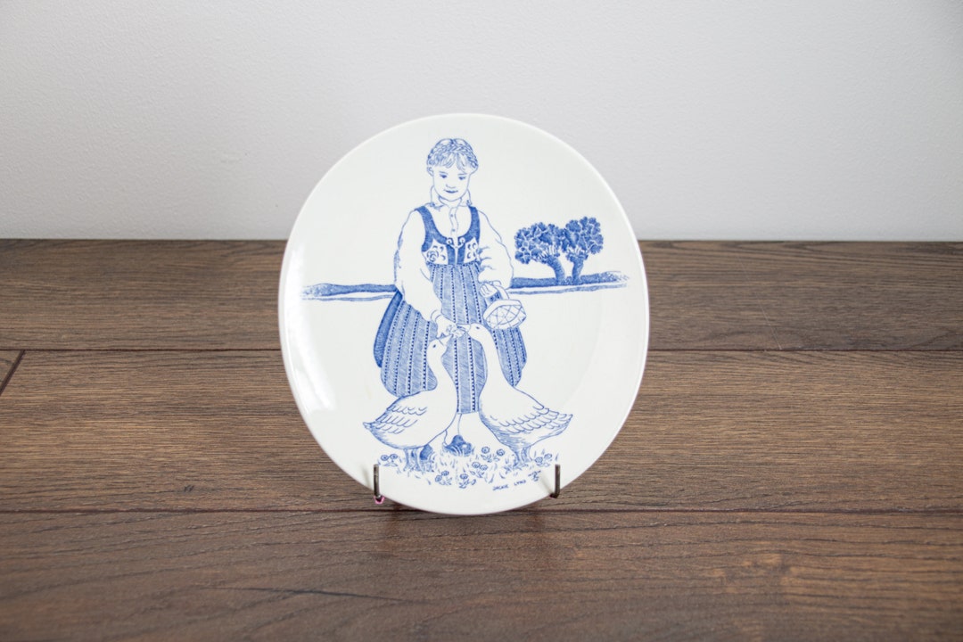 Vintage Rörstrand Plate "maria" Wall Hung With White & Blue Decorations ...