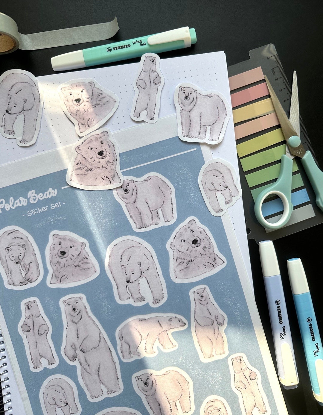 Handmade Polar Bear Stickers // Gifts Decoration Scrapbook - Etsy