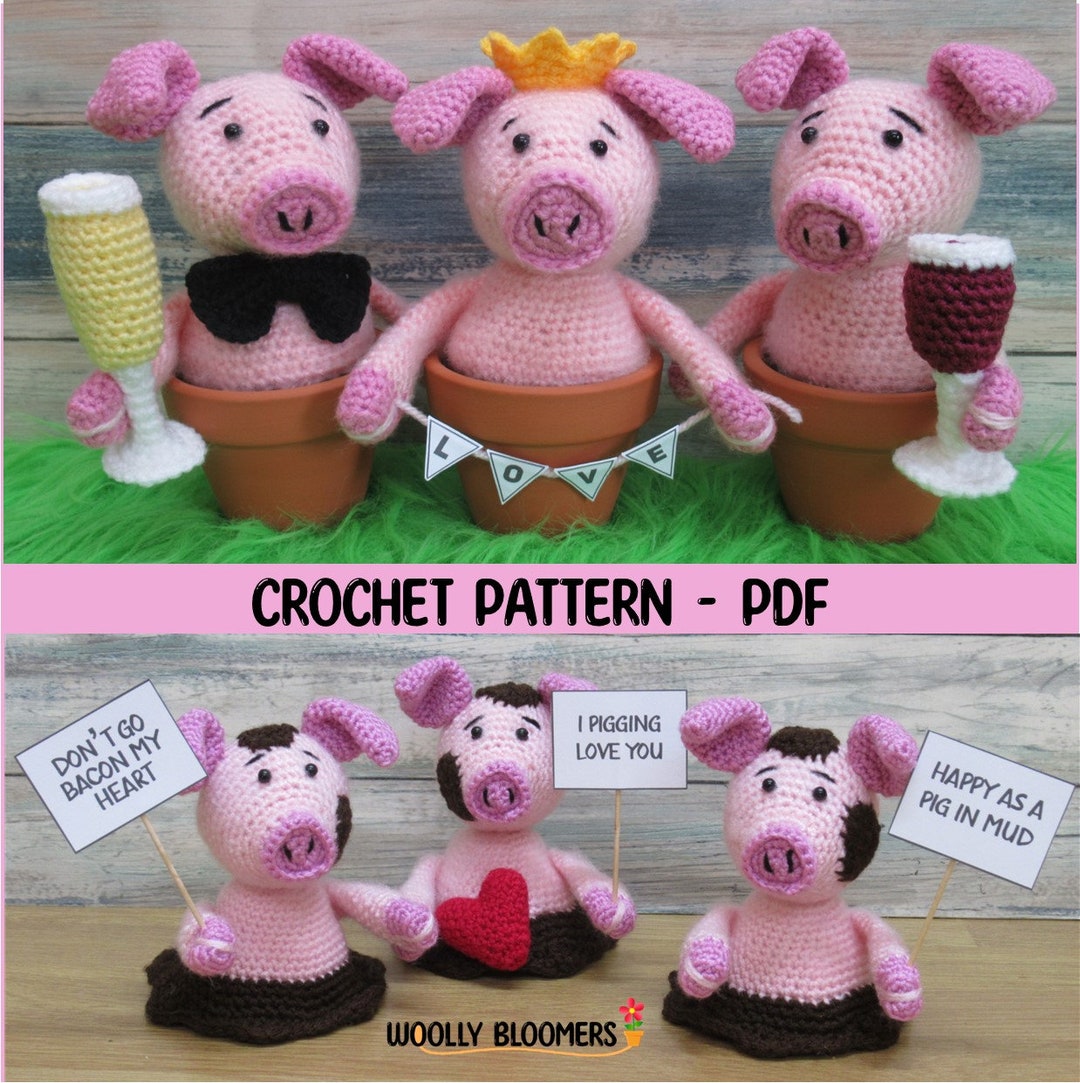 Crochet Pigs BUNDLE Ornament Pattern, Cute Party Pigs, Pigs in Mud ...