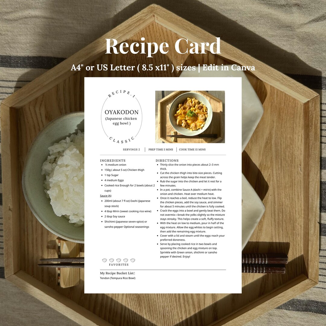 Editable Recipe Card Template | Printable | A4 and US Letters (canva ...