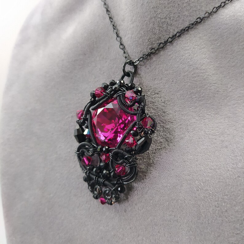 Ruby Red Crystal Black Wire Wrapped Pendant Gothic - Etsy