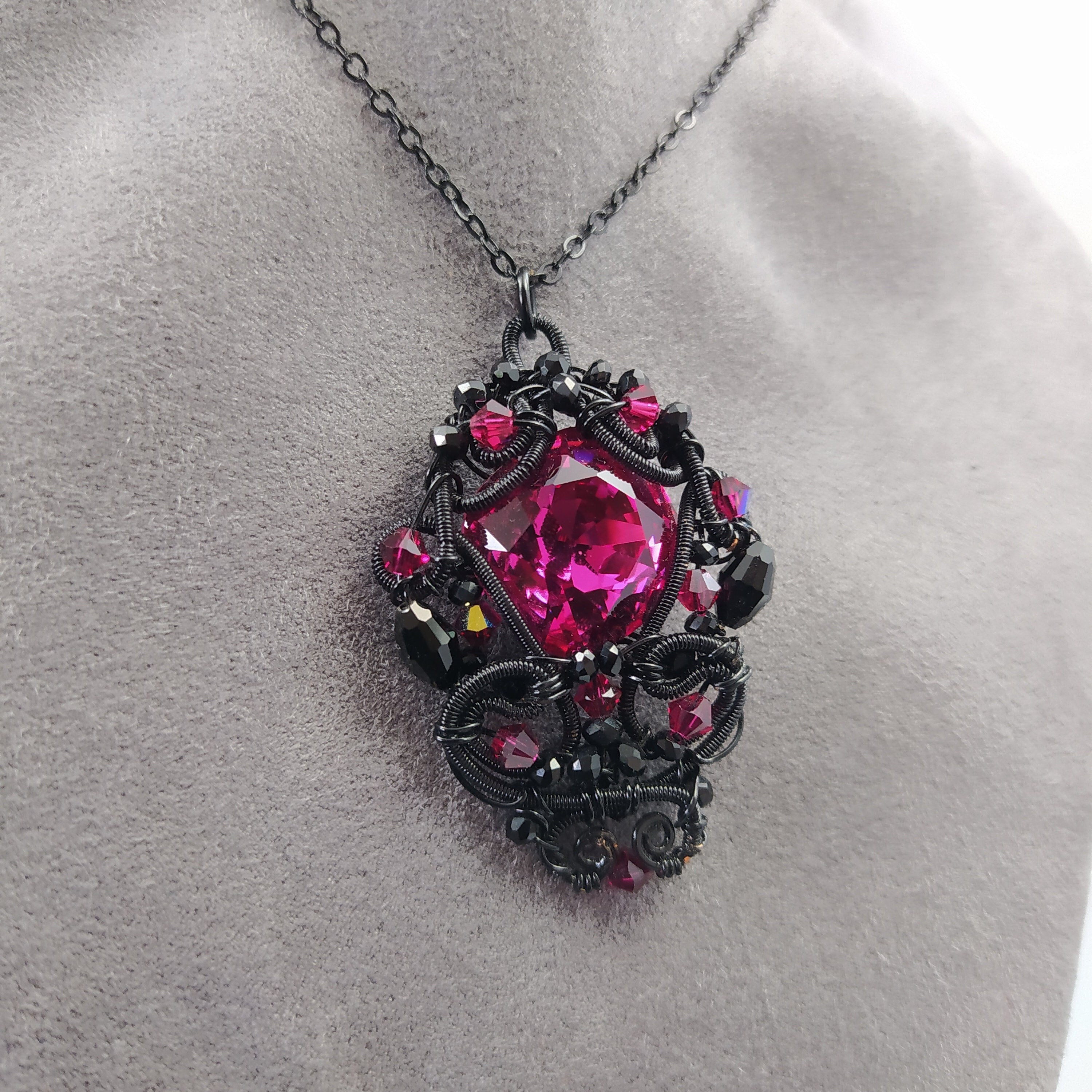 Ruby Red Crystal Black Wire Wrapped Pendant Gothic - Etsy