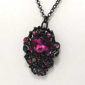 Ruby Red Crystal Black Wire Wrapped Pendant, Gothic, Victorian ...