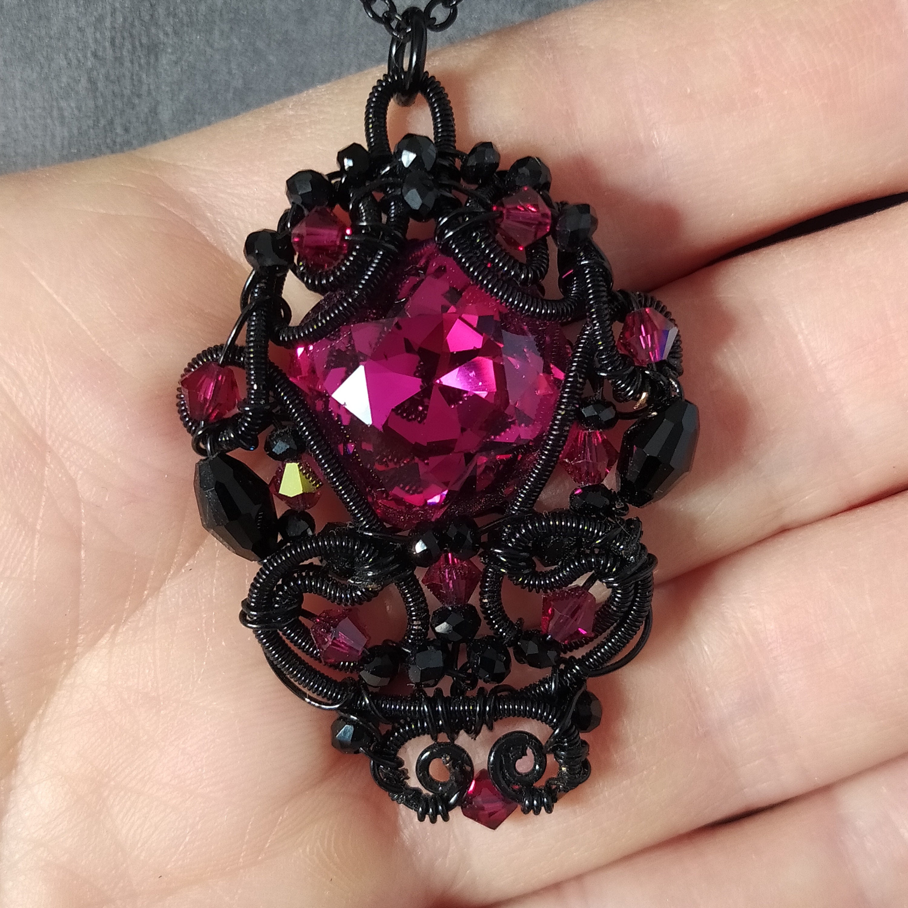 Ruby Red Crystal Black Wire Wrapped Pendant Gothic - Etsy