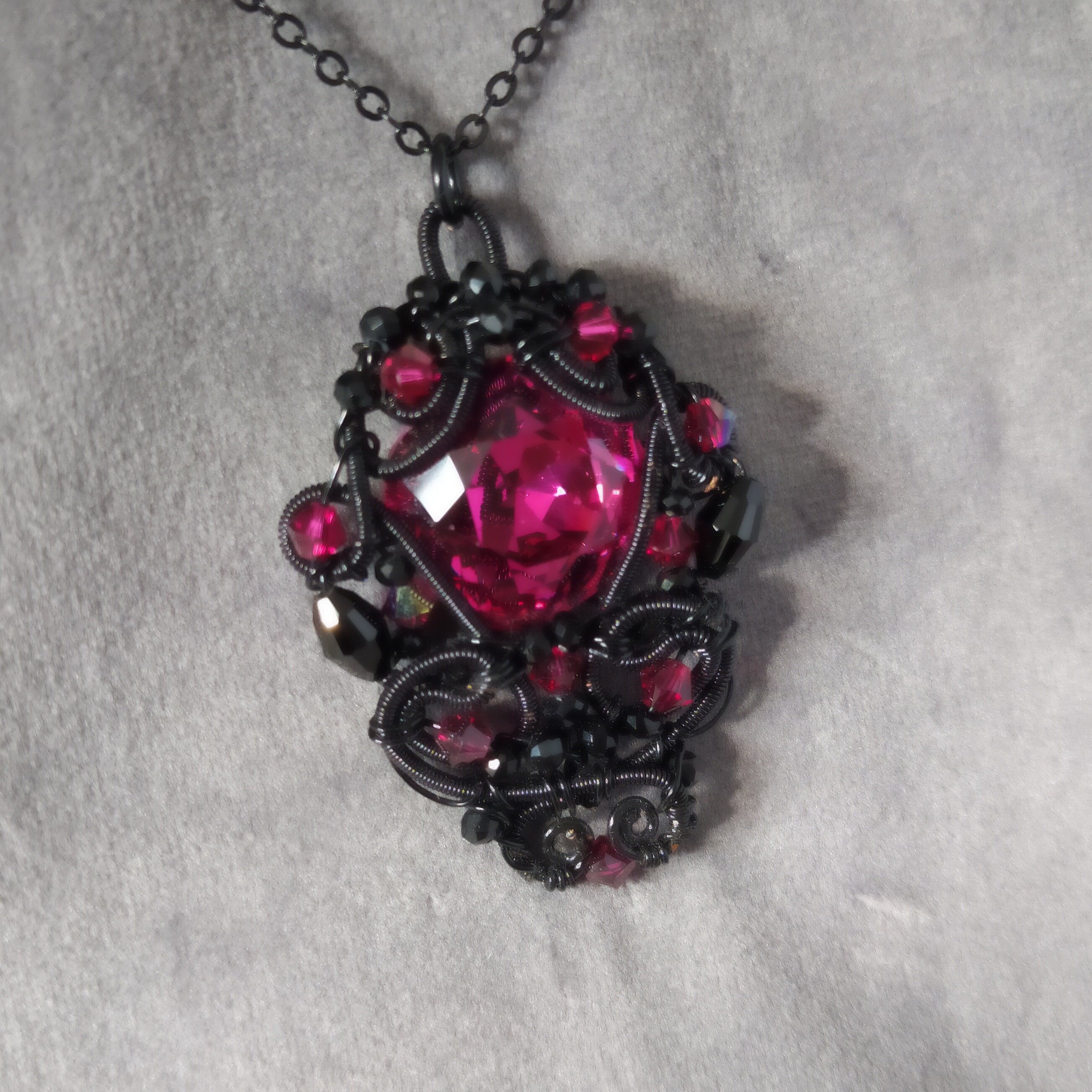 Ruby Red Crystal Black Wire Wrapped Pendant Gothic - Etsy