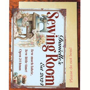 Personalised Sewing Room Metal Sign, Custom Name Established Signs ...