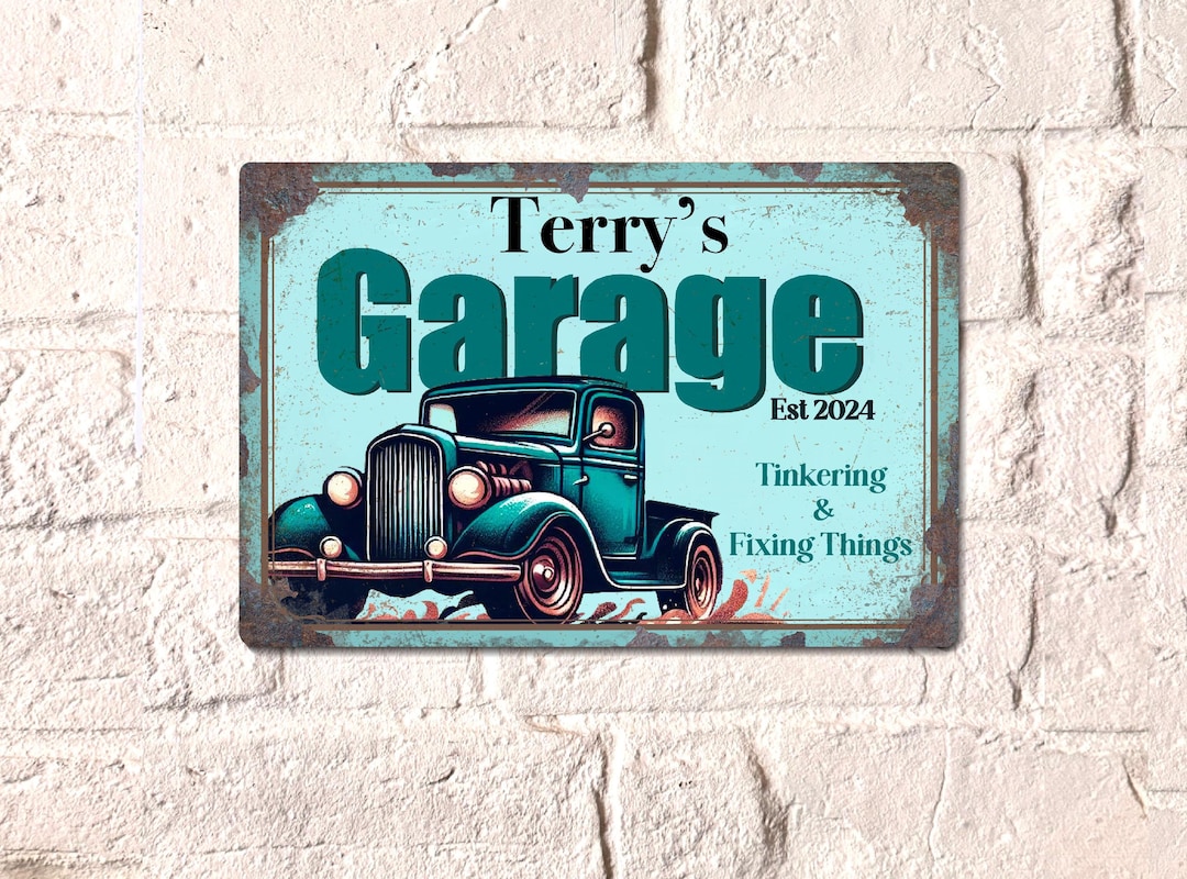 Personalised Garage Sign Metal Wall Door Plaque Accessory, Vintage ...