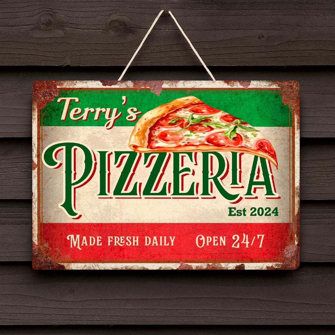 PERSONALISED Pizzeria Sign Metal Garden Pizza Oven Sign Custom Kitchen ...