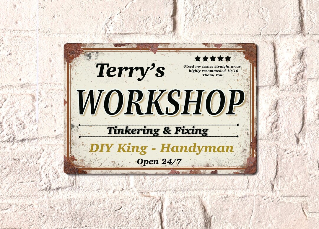 Personalised Workshop Sign Metal Wall Door Decor Accessory, Garage ...