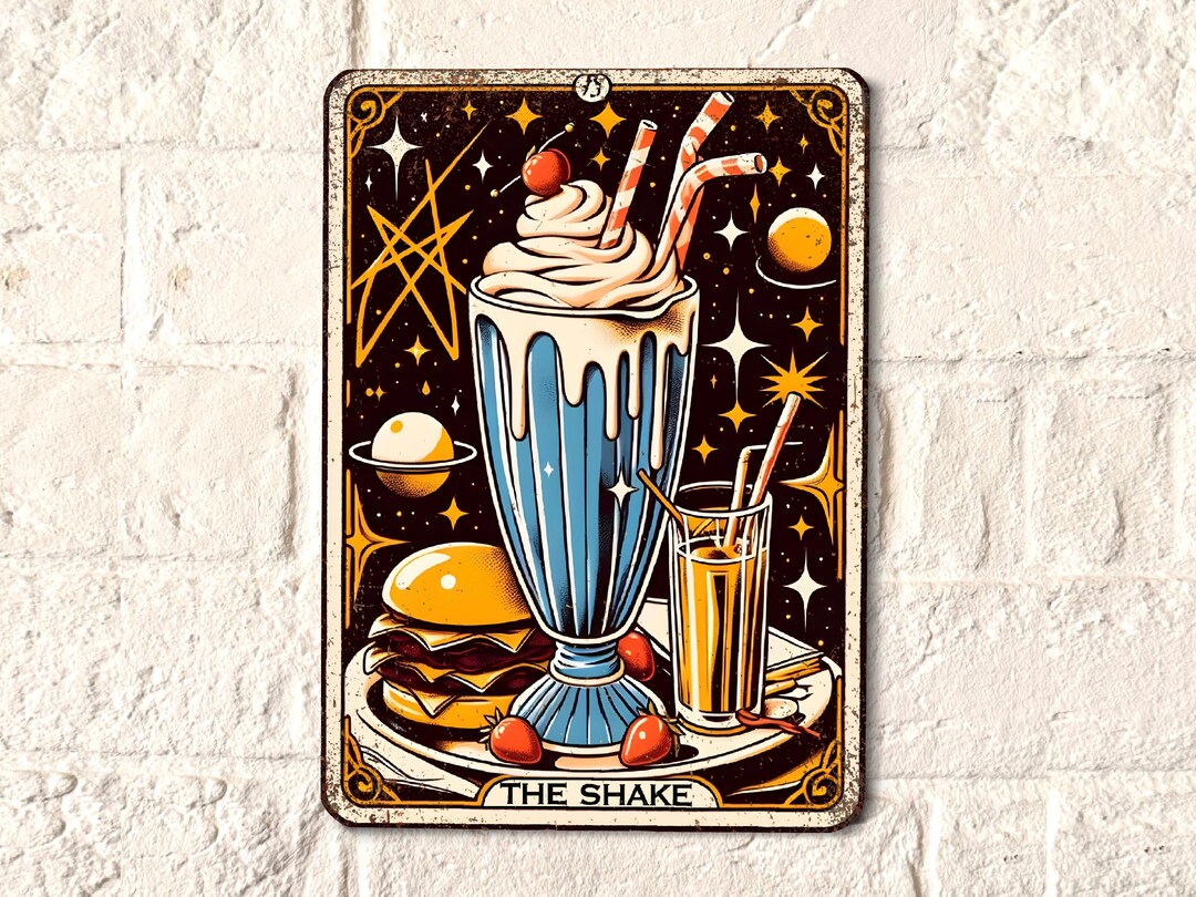 Milkshake Sign, Food Tarot Card, Retro Tin Sign, Vintage Metal Wall Art ...