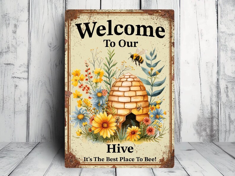 Welcome to Our Hive Sign, Front Door Metal Signage, Outdoor and Garden ...