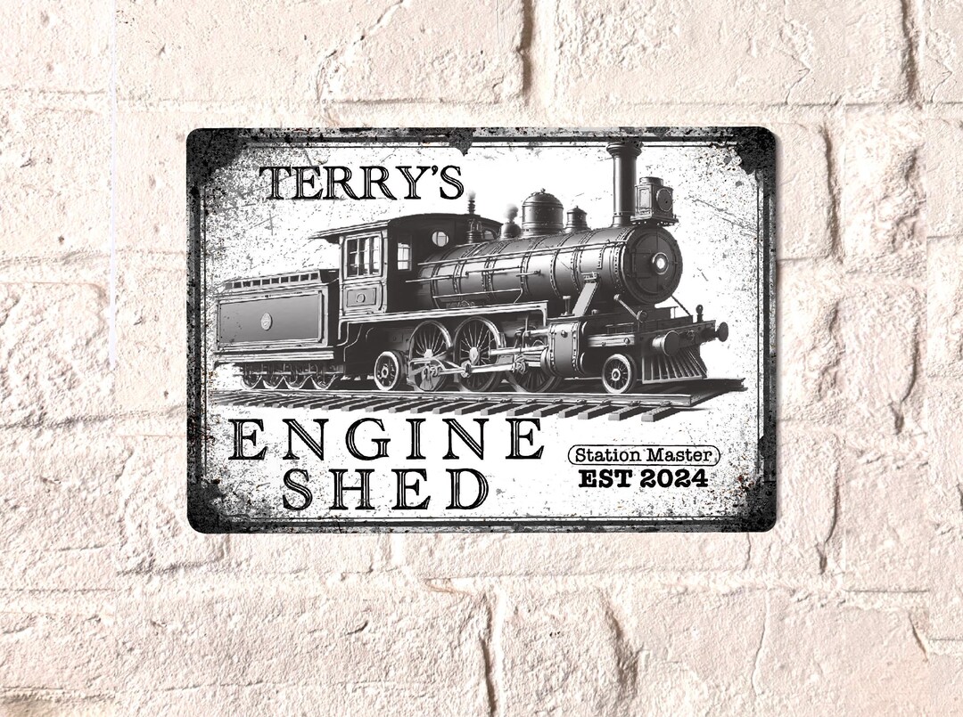 Personalised Name Steam Train Tin Sign for Shed - Model Railway Gifts ...