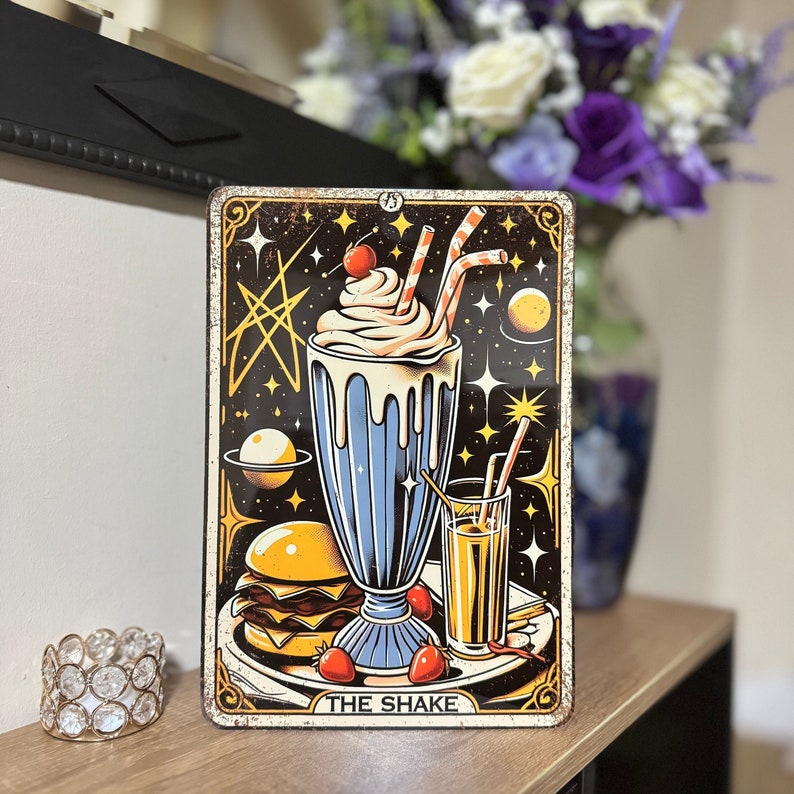 Milkshake Sign, Food Tarot Card, Retro Tin Sign, Vintage Metal Wall Art ...
