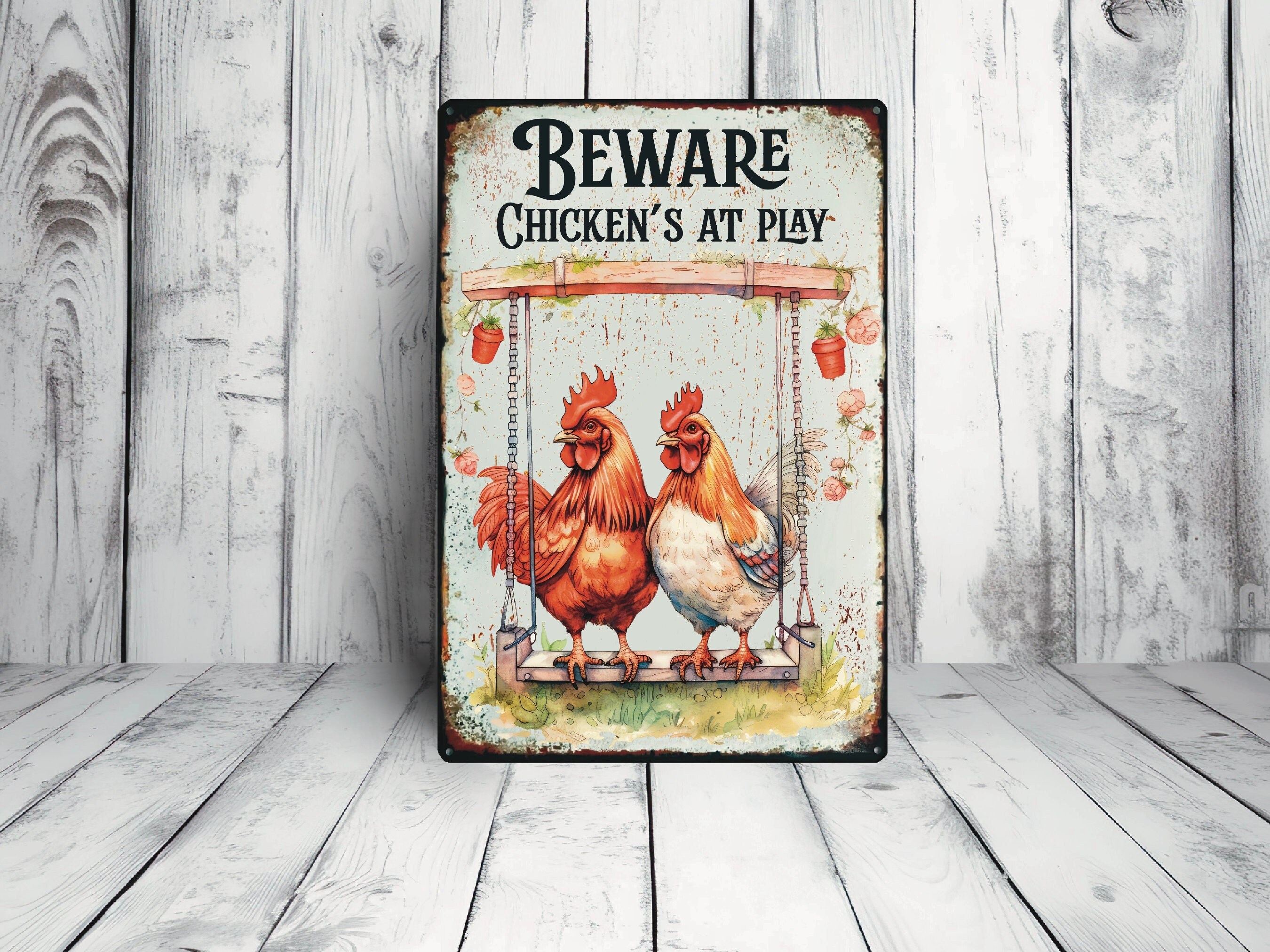 Beware of Chickens Sign Chicken Coop Metal Sign Rooster - Etsy