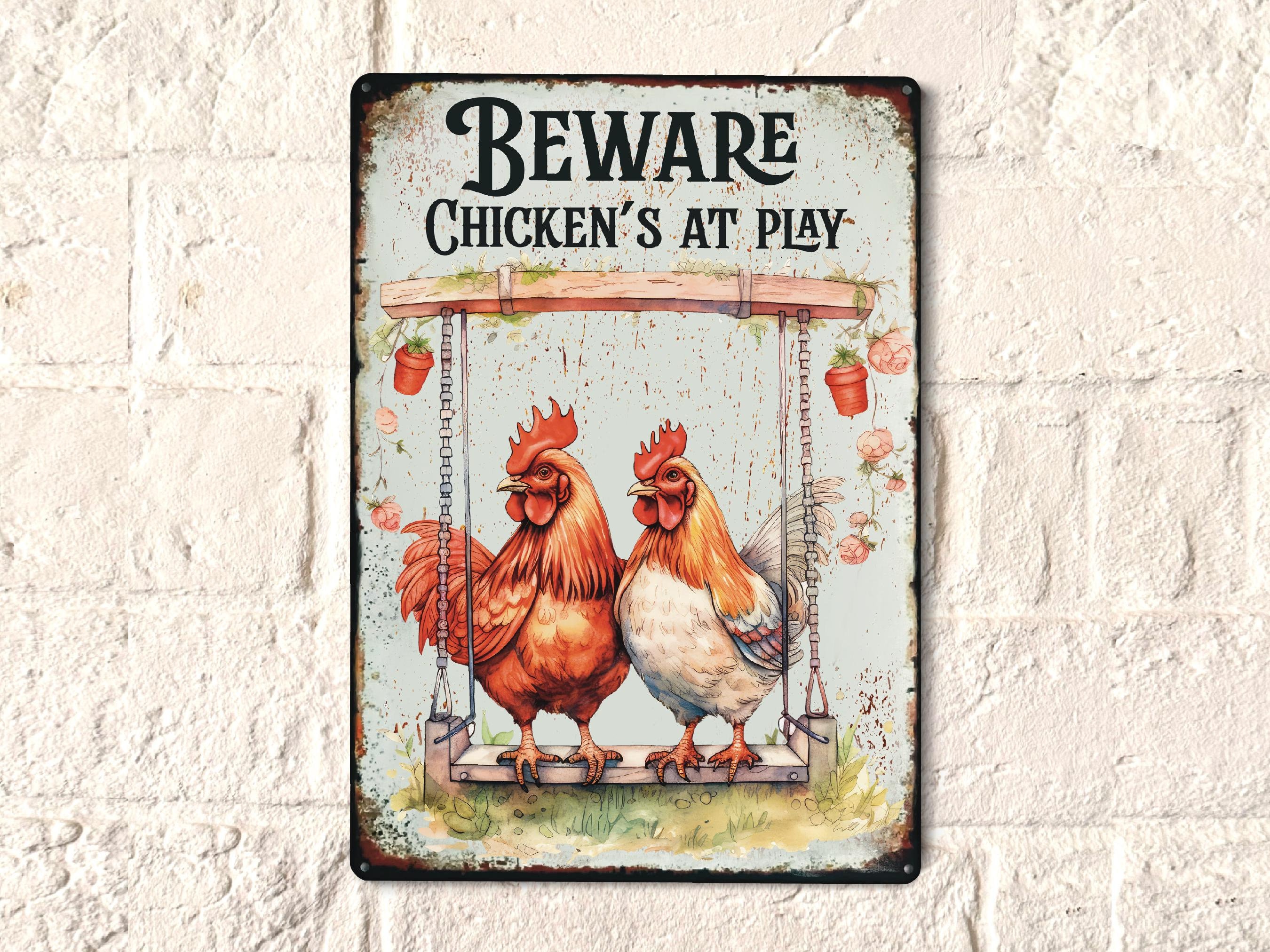 Beware of Chickens Sign, Chicken Coop Sign, Rooster Decor for Kitchen ...