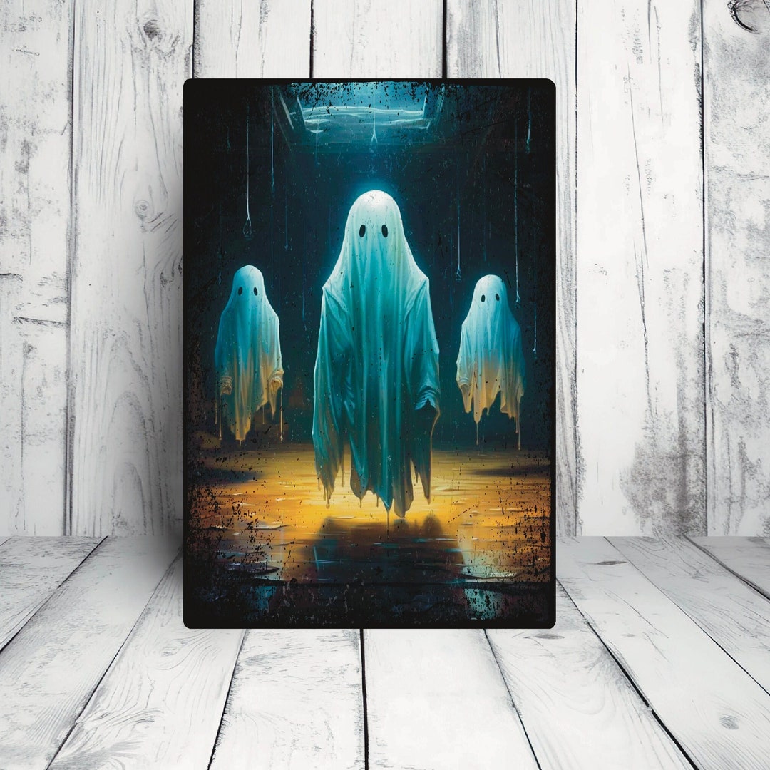 Ghost Tin Sign: Spooky Halloween Decor, Macabre Metal Wall Art - Etsy