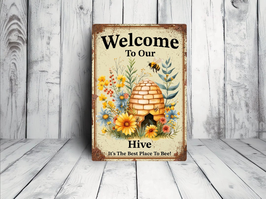 Welcome to Our Hive Sign, Front Door Metal Signage, Outdoor and Garden ...