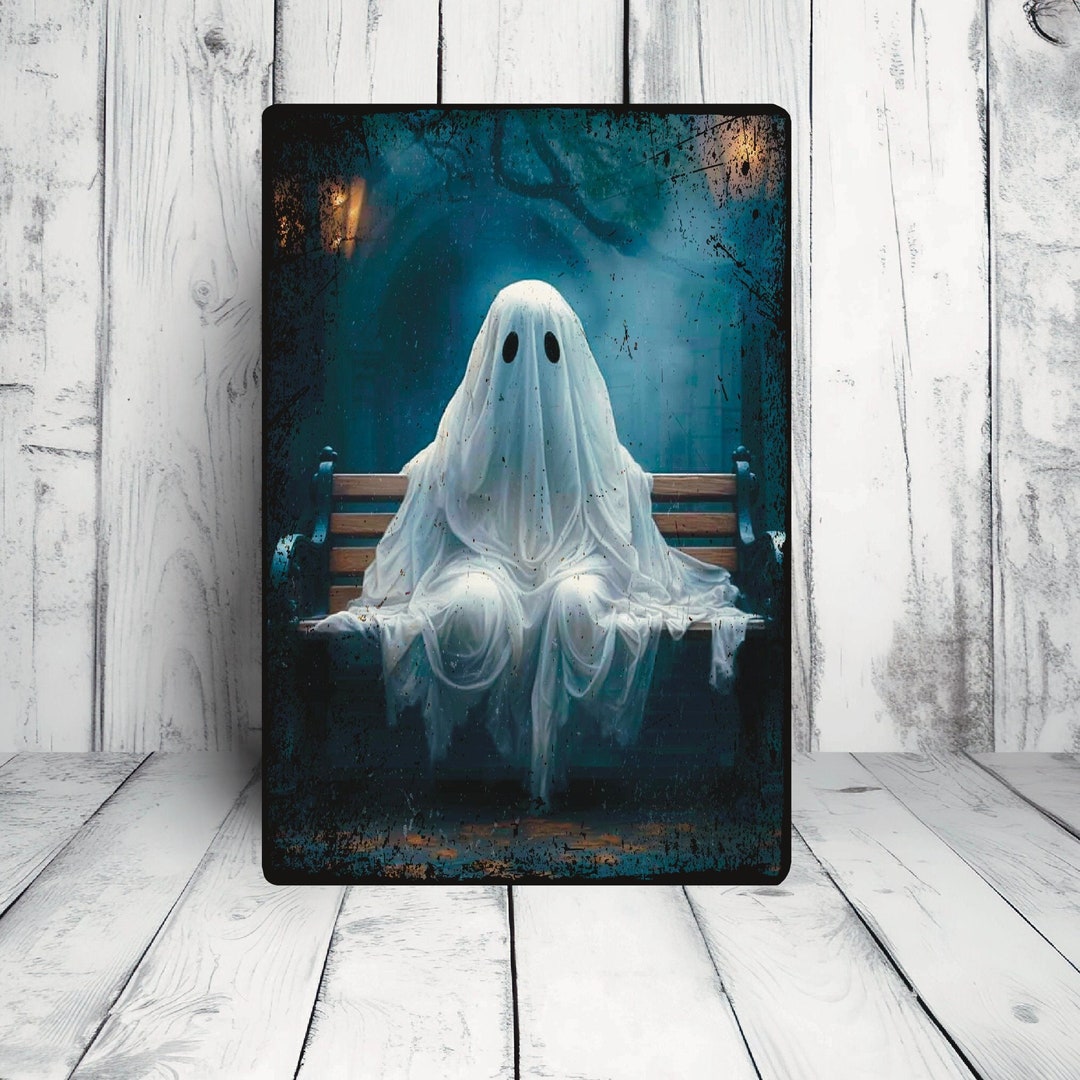 Halloween Tin Sign, Ghost Sign, Gothic Home Decor, Spooky Metal Wall ...