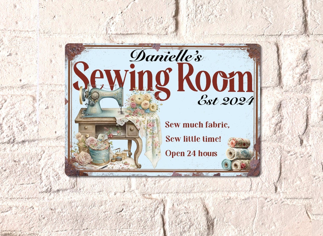Personalised Sewing Room Metal Sign, Custom Name Established Signs ...