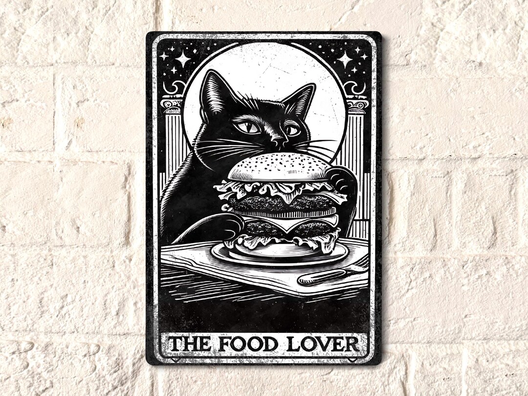 Kitchen Wall Art, Black Cat Tarot Card Sign, Dining Room Decor, Cat ...