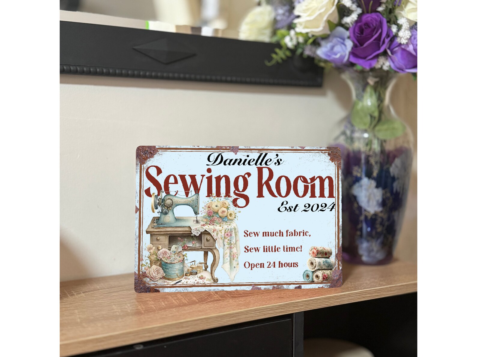 Personalised Sewing Room Metal Sign, Custom Name Established Signs ...
