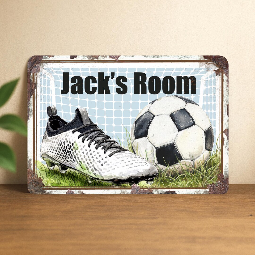 Personalised Football Sign, Footy Gift for Son, Metal Bedroom Door ...