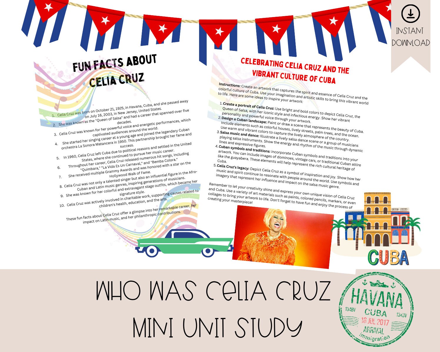 Celia Cruz Mini Unit: Salsa Music, Hispanic Heritage Homeschool ...