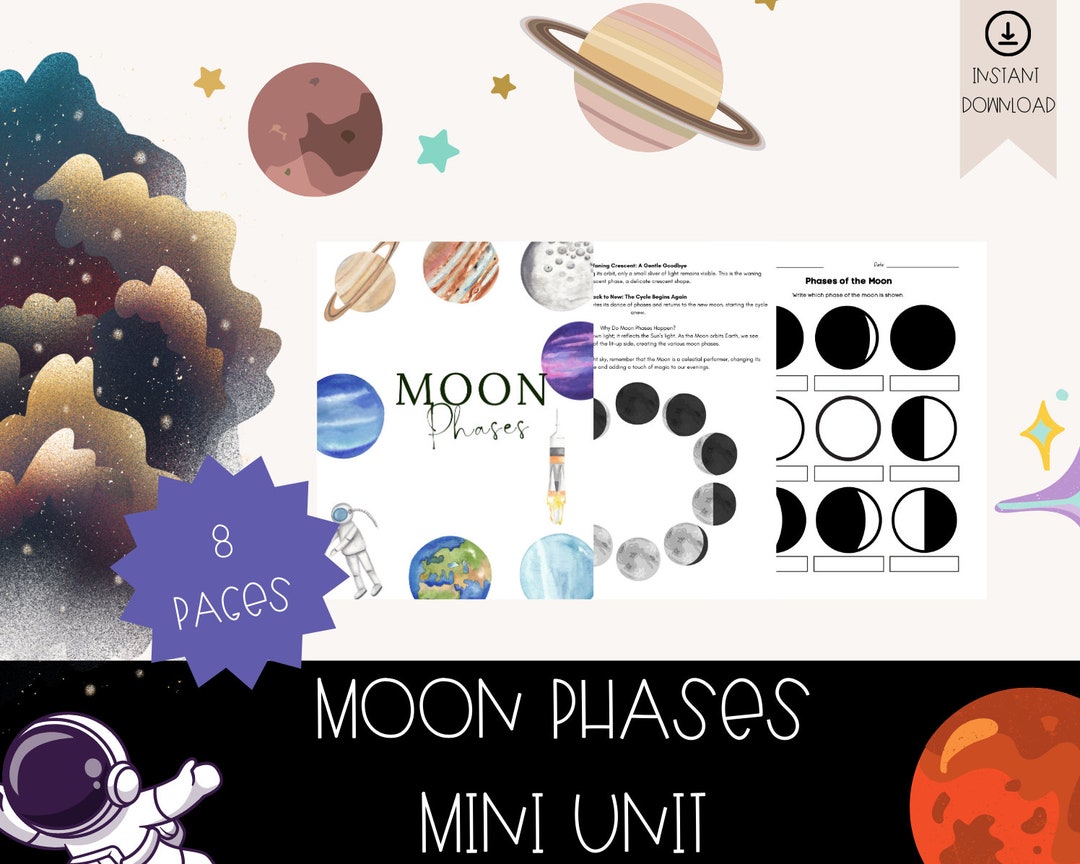 Moon Phases Mini Unit: Lunar Cycles, Night Sky Exploration, Educational ...