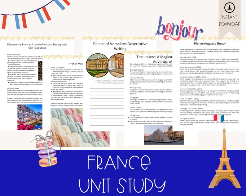French Unit Study: France, Napoleon, Joan of Arc, Eiffel Tower, Claude ...