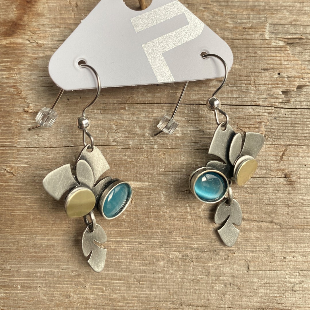 Christophe Poly Jewelry -earrings -turq Leaves - Etsy