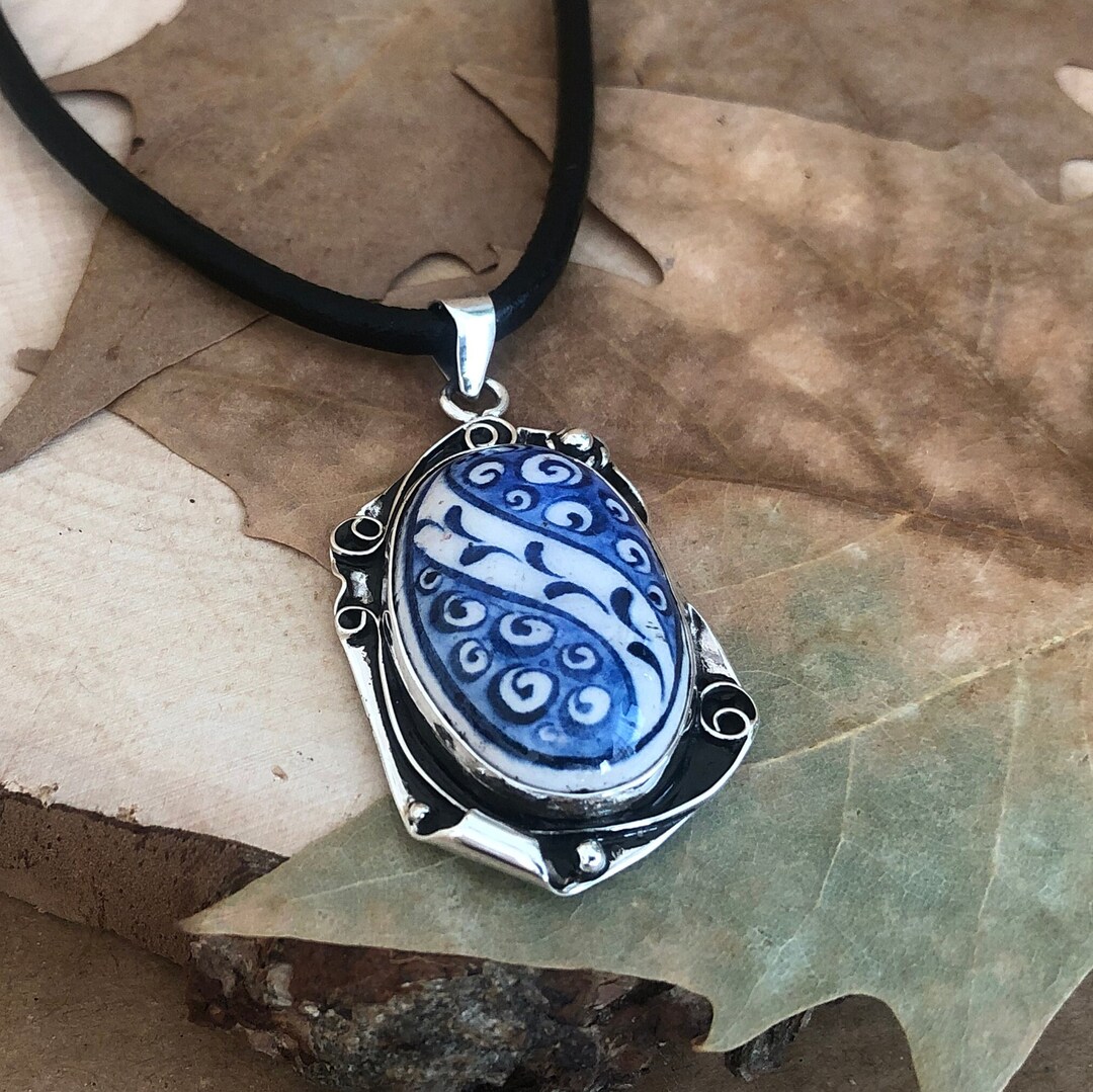 Tile Art Pendant,necklace,,silver,turkish Handicraft,handmade,uniqueart ...