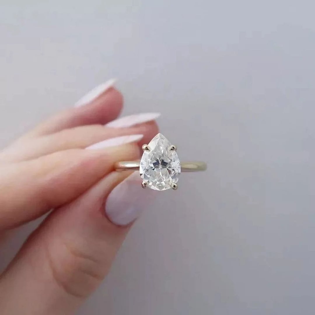 3ct Tear Drop Shape Moissanite Engagement Ring, Pear Cut Solitaire ...
