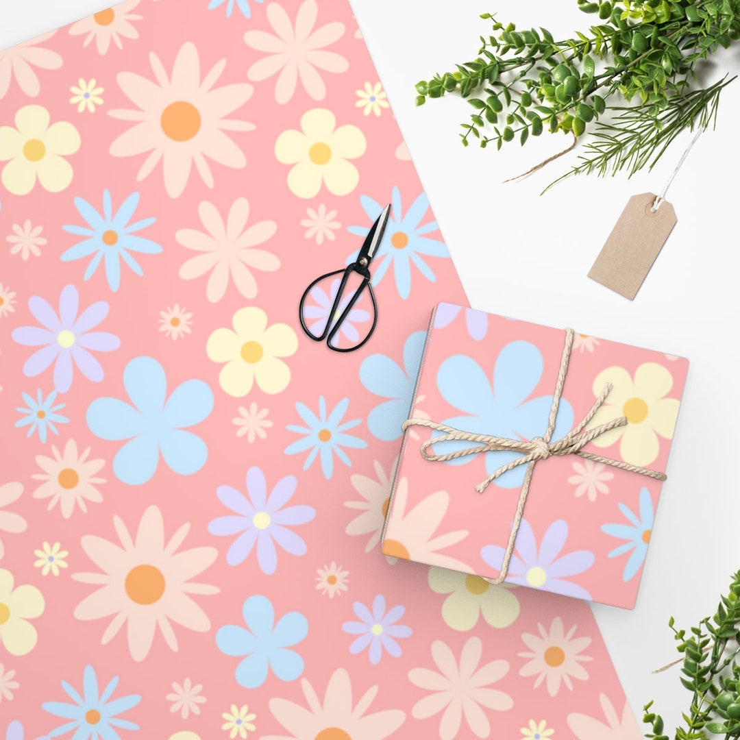 Flower Power Pink Pastel Gift Wrap for Her, Present Package Paper With ...