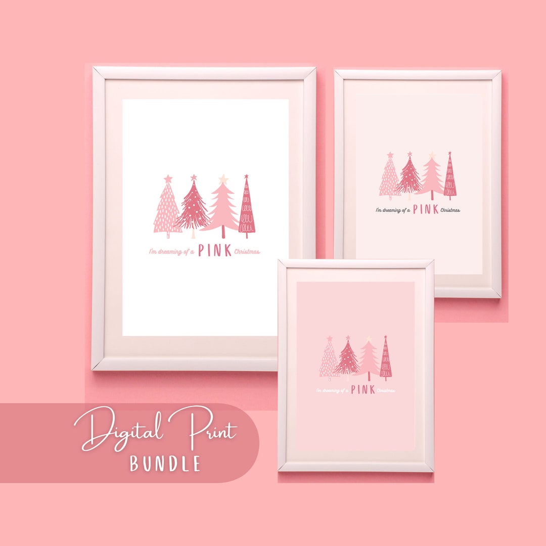 BUNDLE Pink Christmas Printable Poster,set of 3 Holiday Digital Prints ...
