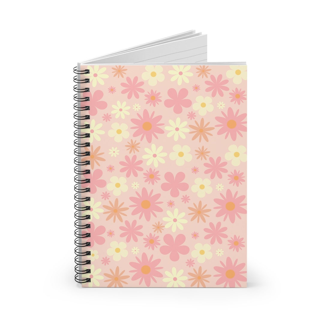 Flower Power Spiral Lined Journal Floral Pink and Orange Notebook for ...