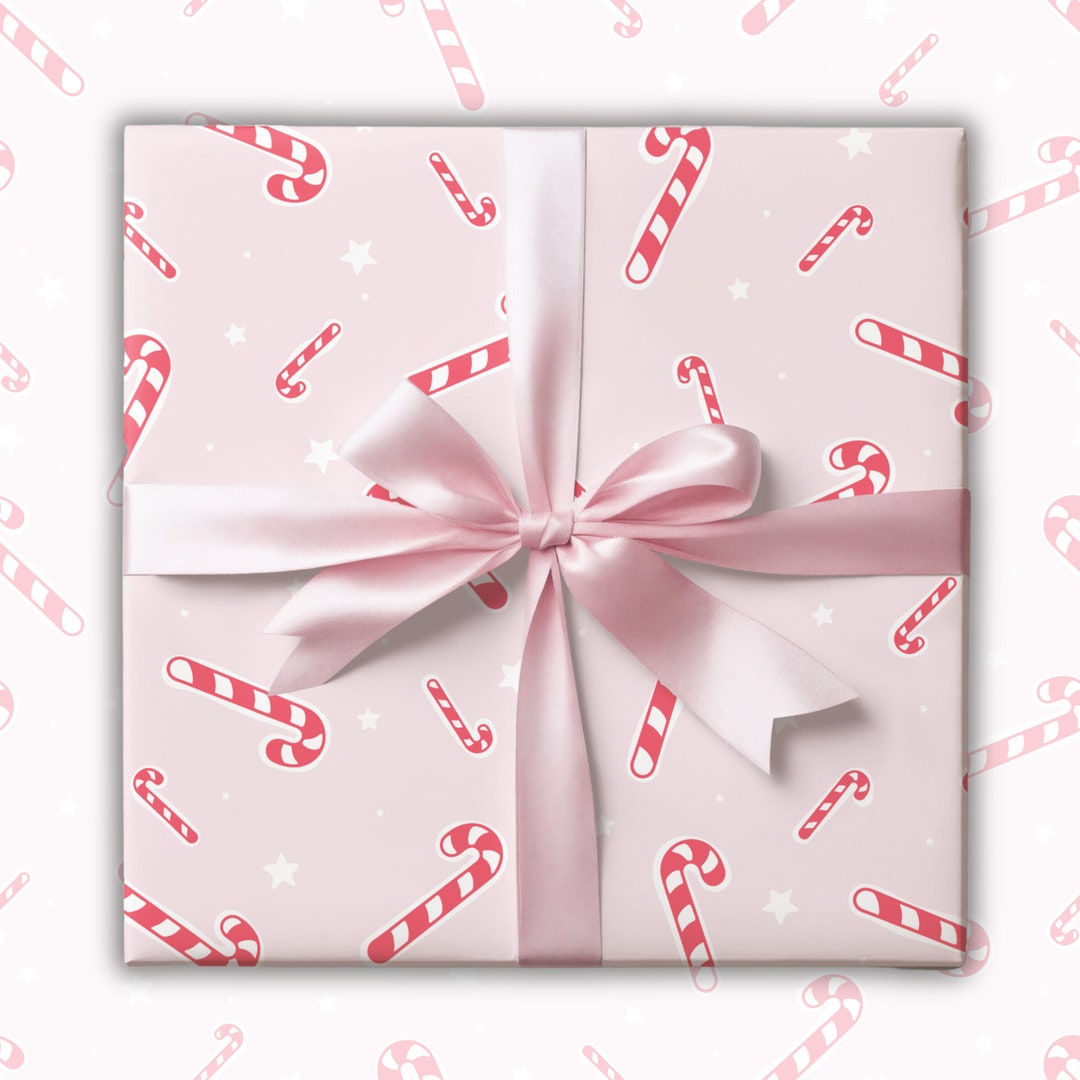 Pink Candy Cane Wrapping Paper, Preppy Christmas Gift Wrap, Holiday ...