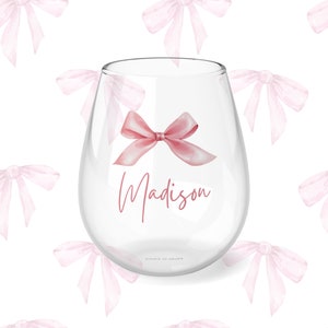 Coquette Bow Wine Glass Preppy Gift for Her Custom Name Wine Glass Best ...