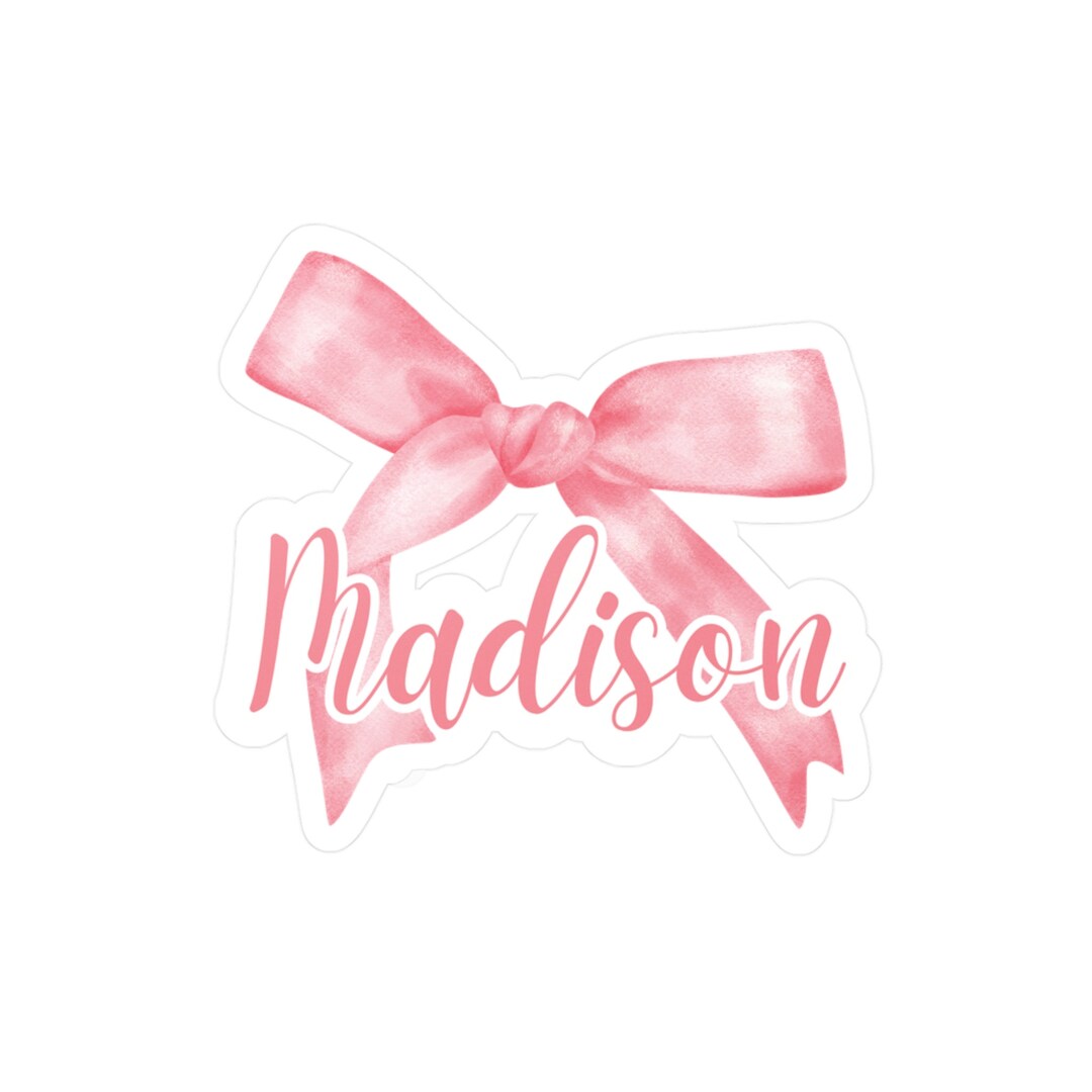 Pink Bow Sticker, Custom Name Sticker, Vinyl Waterproof Sticker, Pink ...