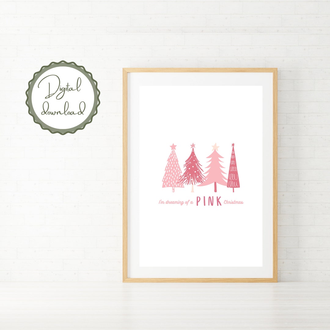 WHITE Pink Christmas Printable Poster,holiday Instant Digital Download ...