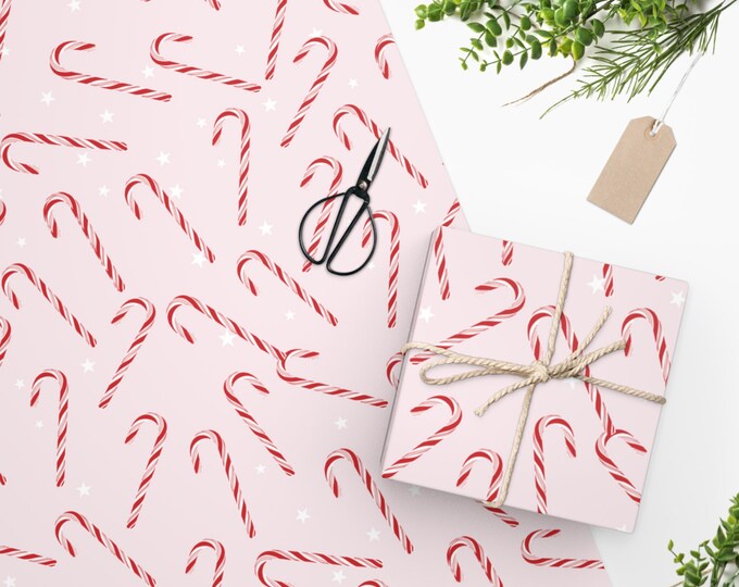 Pink Candy Cane Gift Wrap, Christmas Wrapping Paper, Holiday Gift Wrap ...