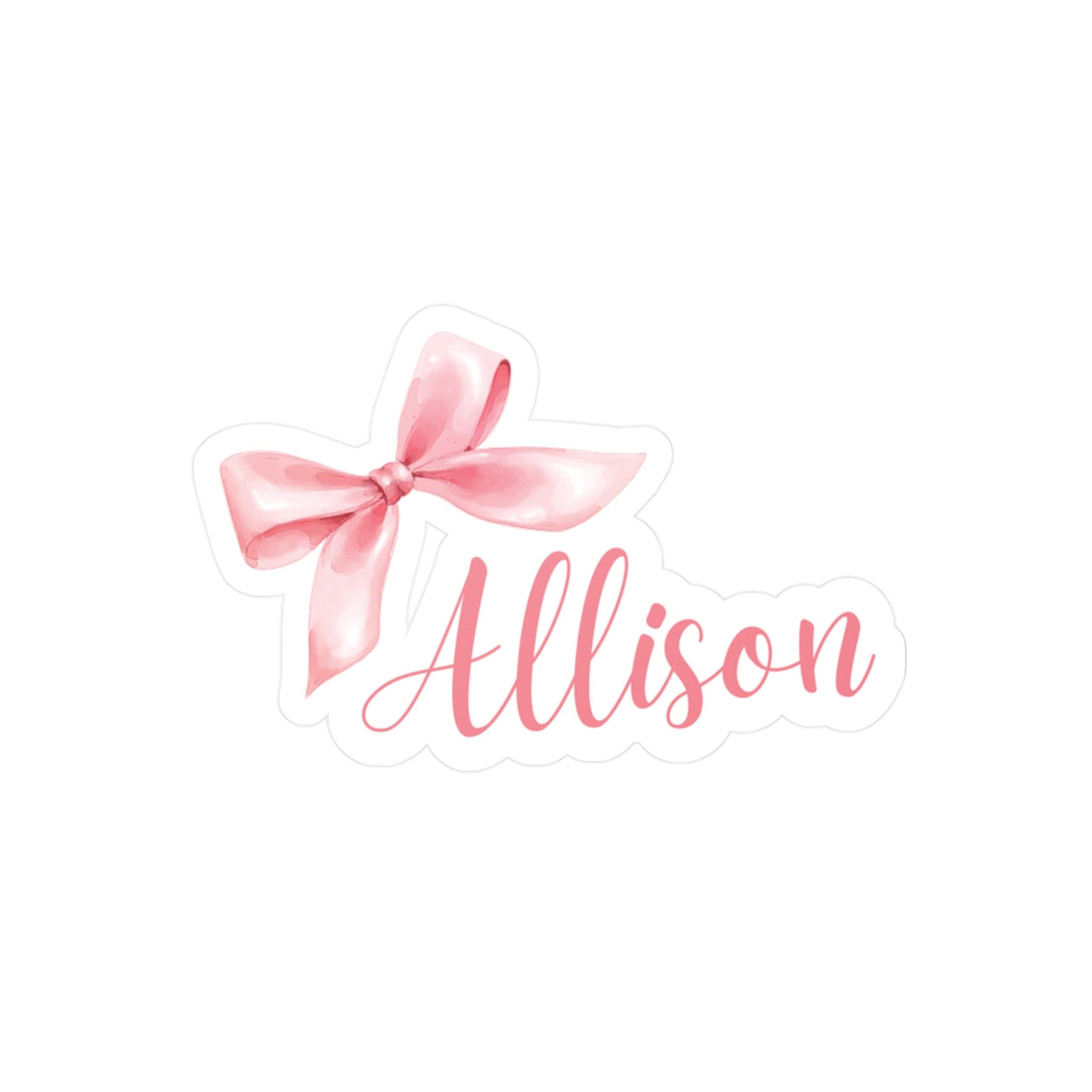 Pink Bow Sticker, Custom Name Sticker, Vinyl Waterproof Sticker, Pink ...
