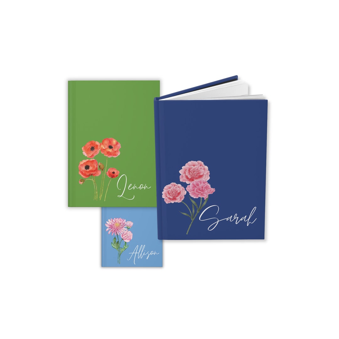 Personalized Birth Flower Journal Custom Name Keepsake Diary Floral ...