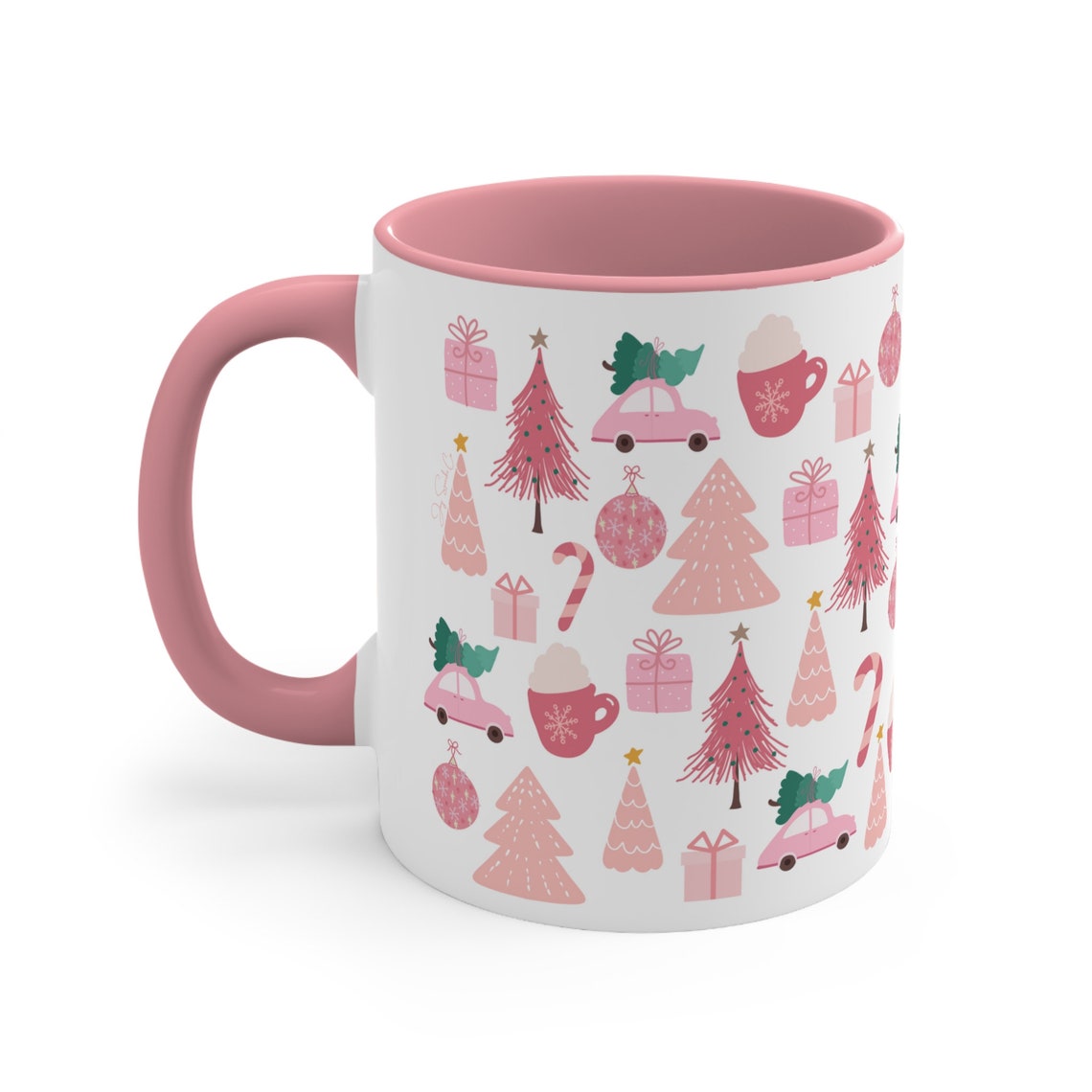 Classic Retro Pink Christmas Mug Merry and Bright Holiday - Etsy