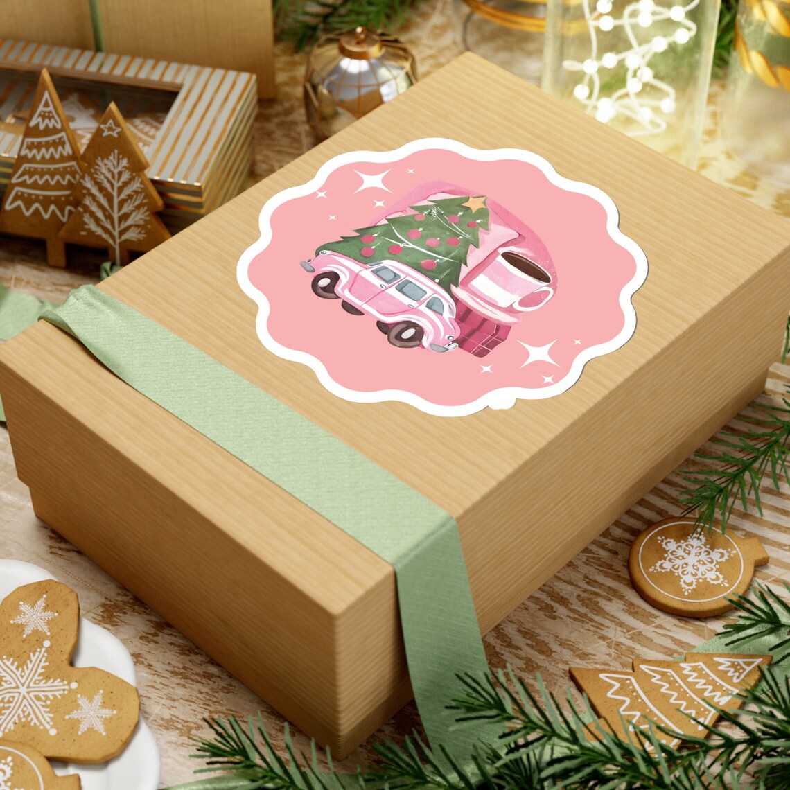 Classic Pinkmas Kiss-cut Sticker, Pink Christmas Gift Seal for Her ...